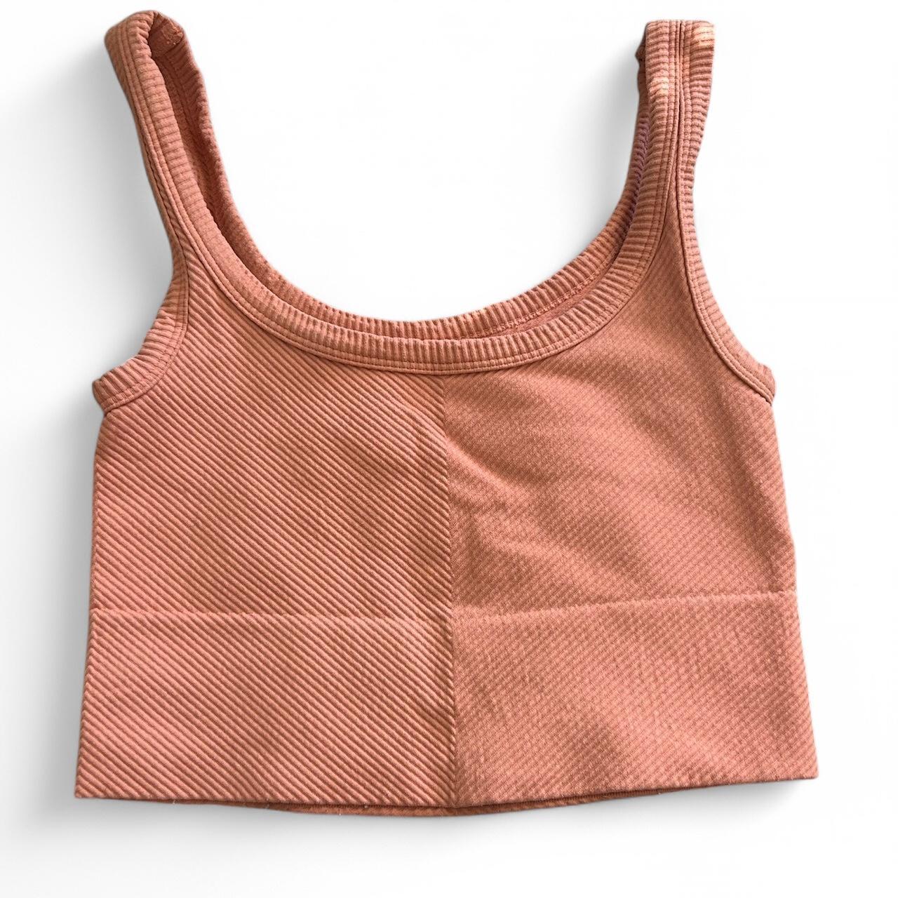 Soft salmon pink ribbed tank top, no brand or size... | Depop