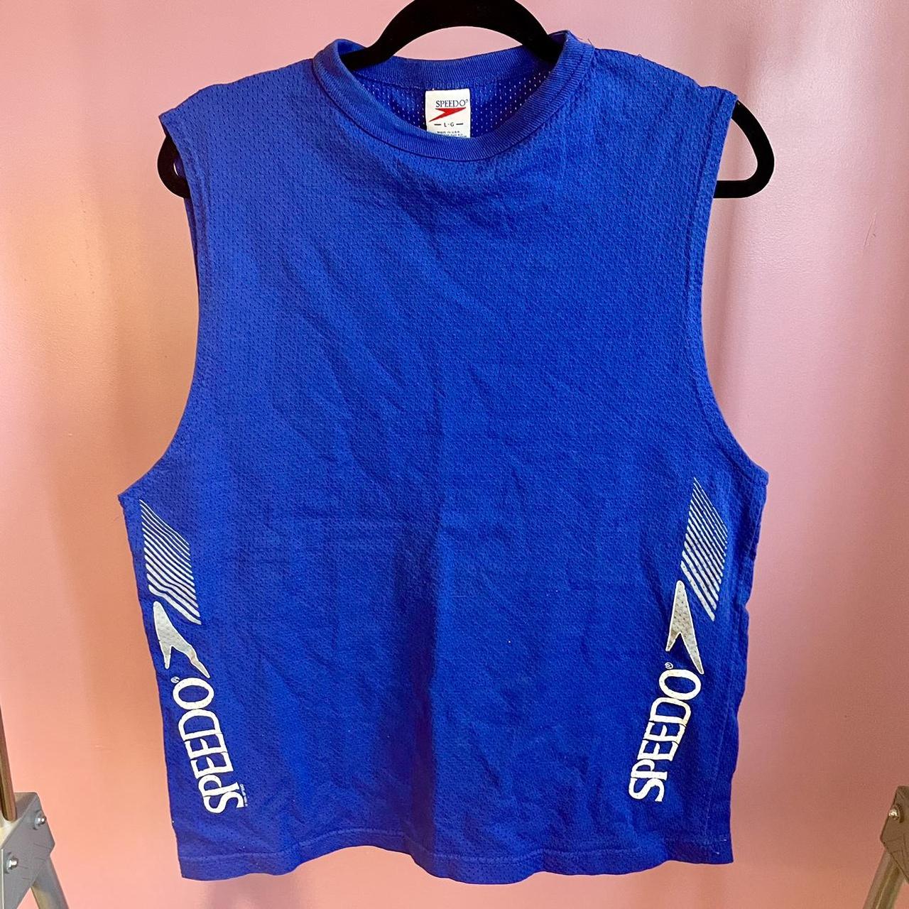 Vintage 1990s Speedo brand blue perforated mesh tank... - Depop