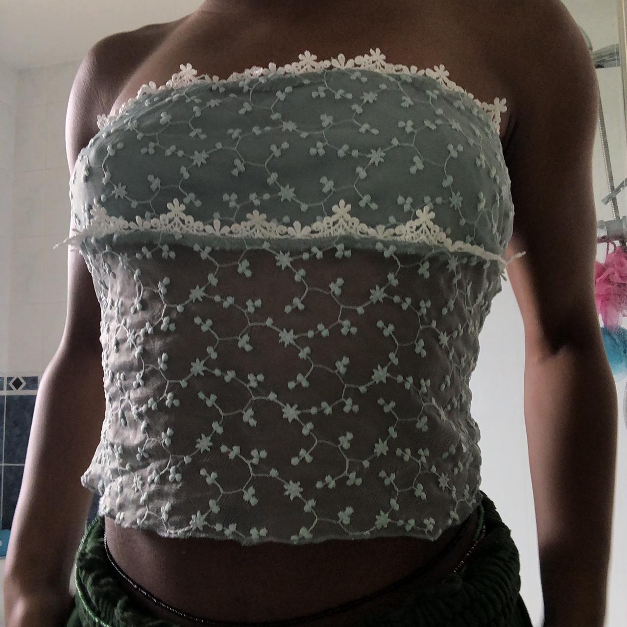 Lace Mesh Patchwork Y2K Retro Tube Cropped Summer... - Depop