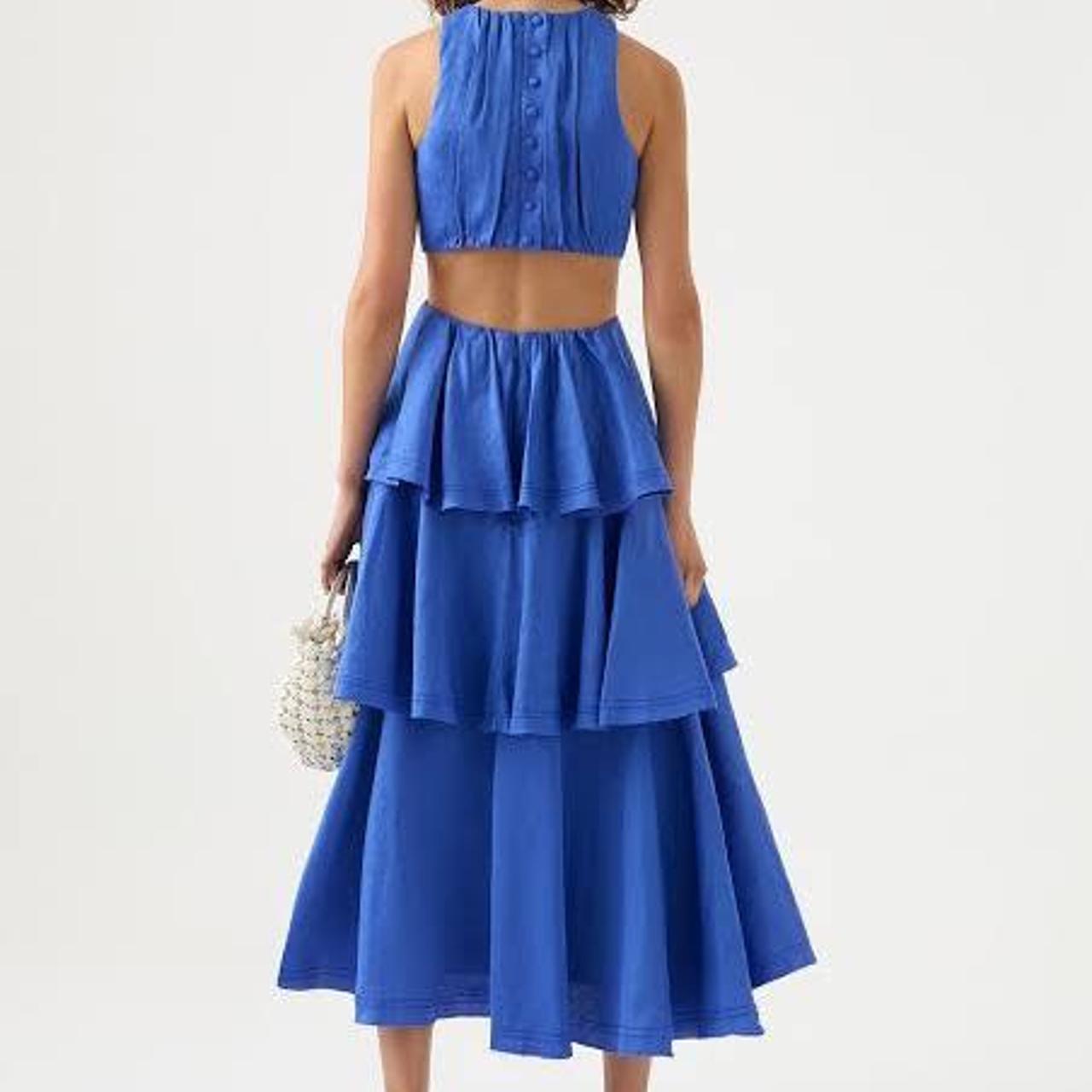 Wave Cut Out Ring Midi Dress in Marine Blue Aje -... - Depop