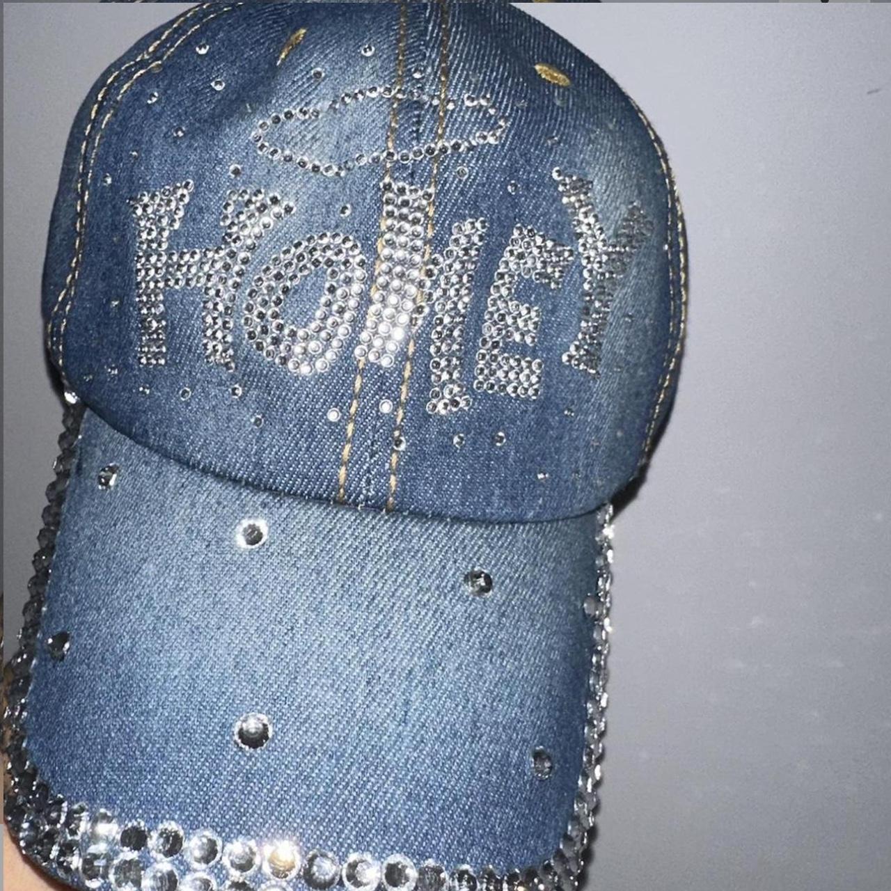 🍯Y2k Honey Denim Cap With Rhinestones🍯 -mint... - Depop