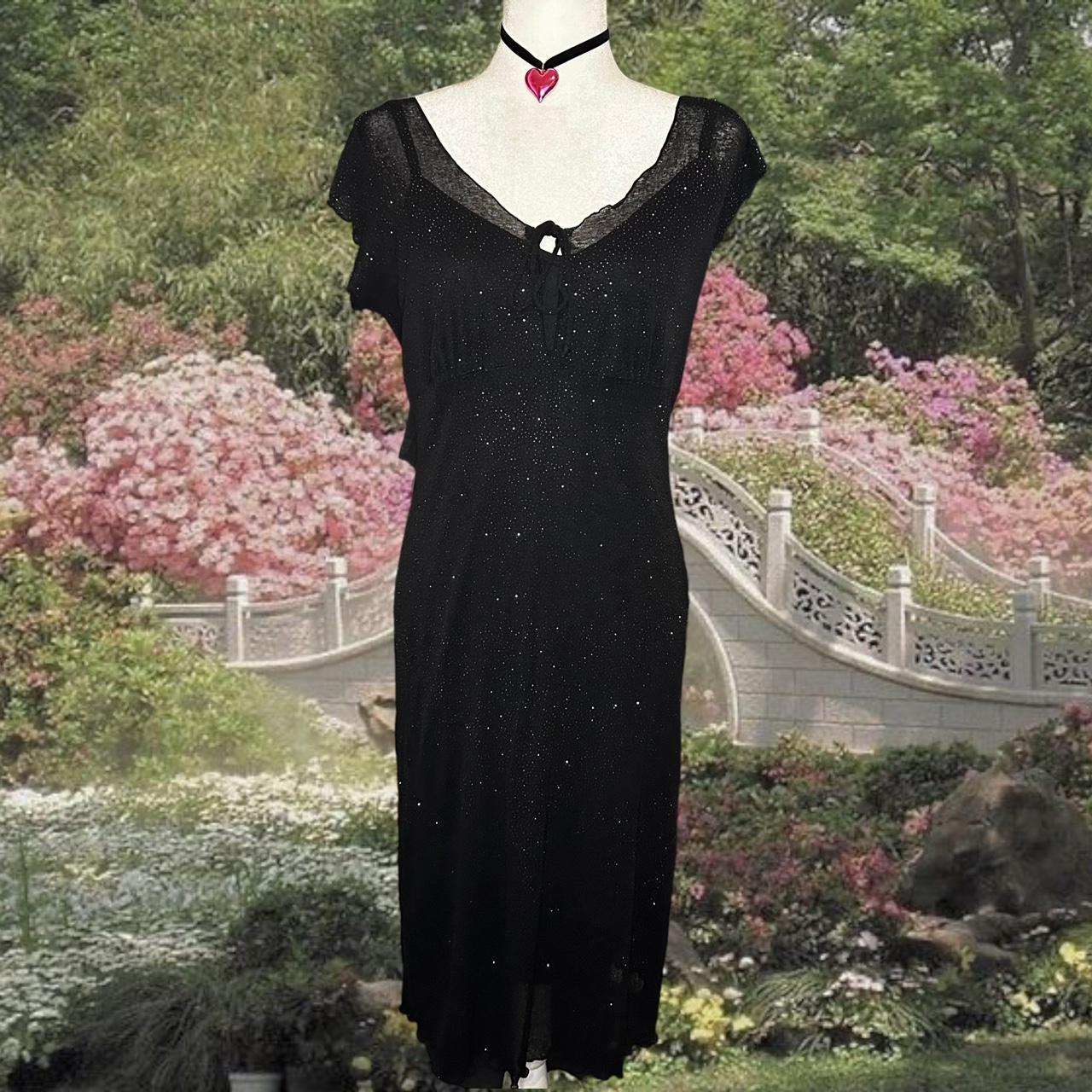 90s Rampage Black Glittery Midi Dress Size Large... - Depop