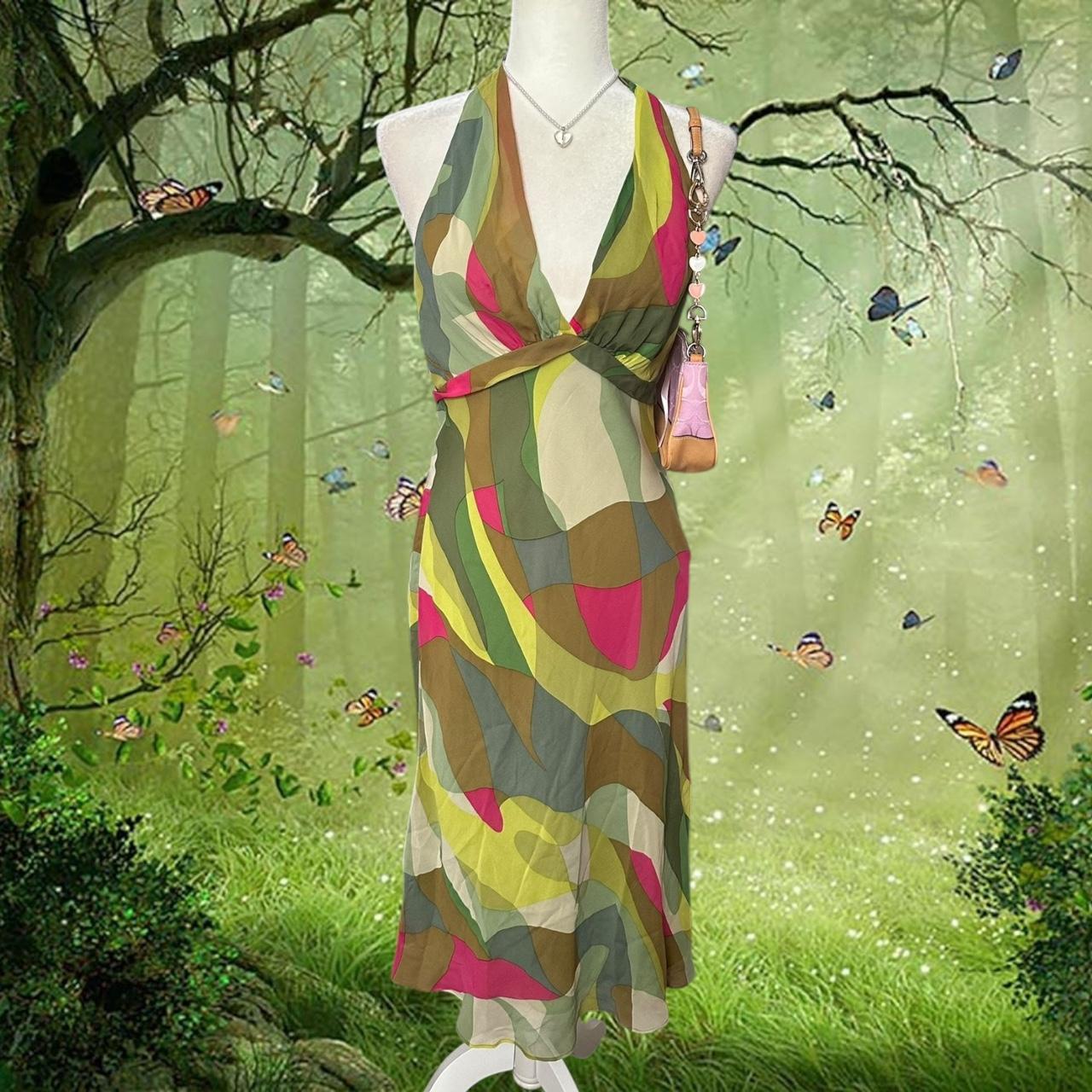 Y2k 90s BCBG 100% Silk Green Halter Dress Size S... | Depop