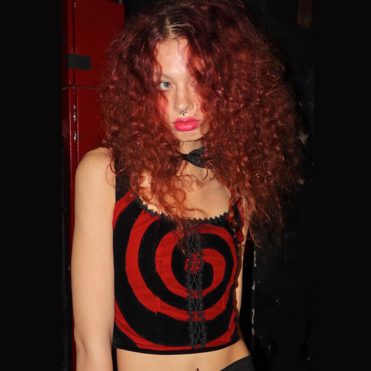 Hypno swirl velour corset ☆ adjustable back Size:... - Depop