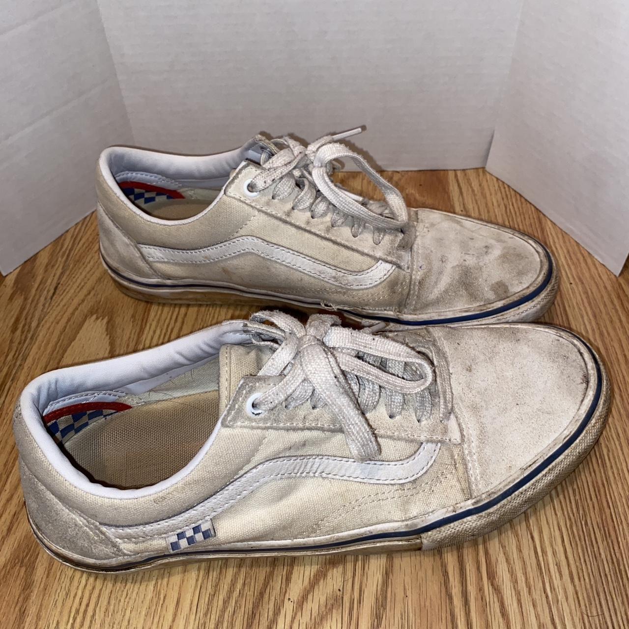 VANS Cream Colored Used, no bad damaging. Only stains - Depop