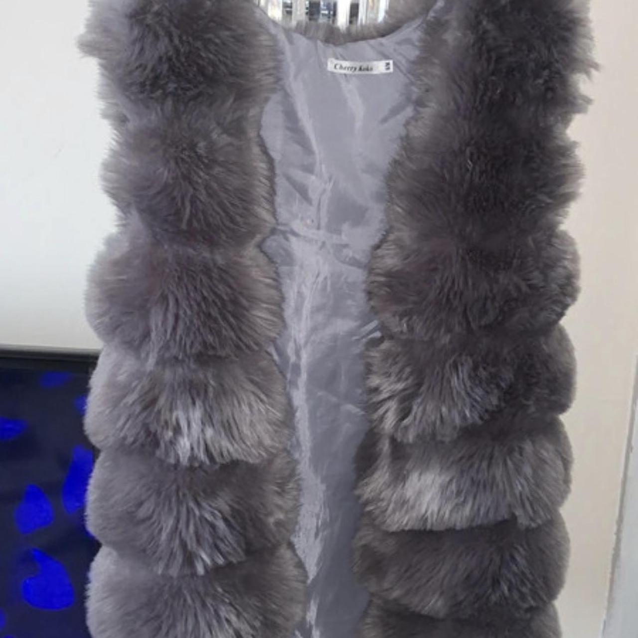 grey faux fur gillet! good condition, small to... - Depop