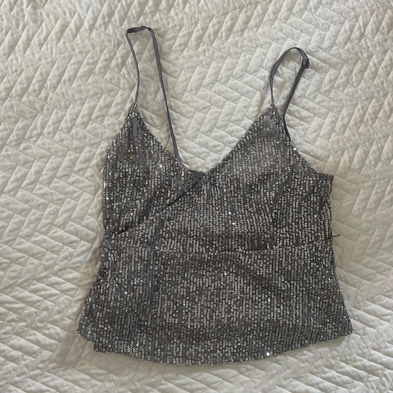 Silver sequined wrap top Zara Brand new worn once... - Depop
