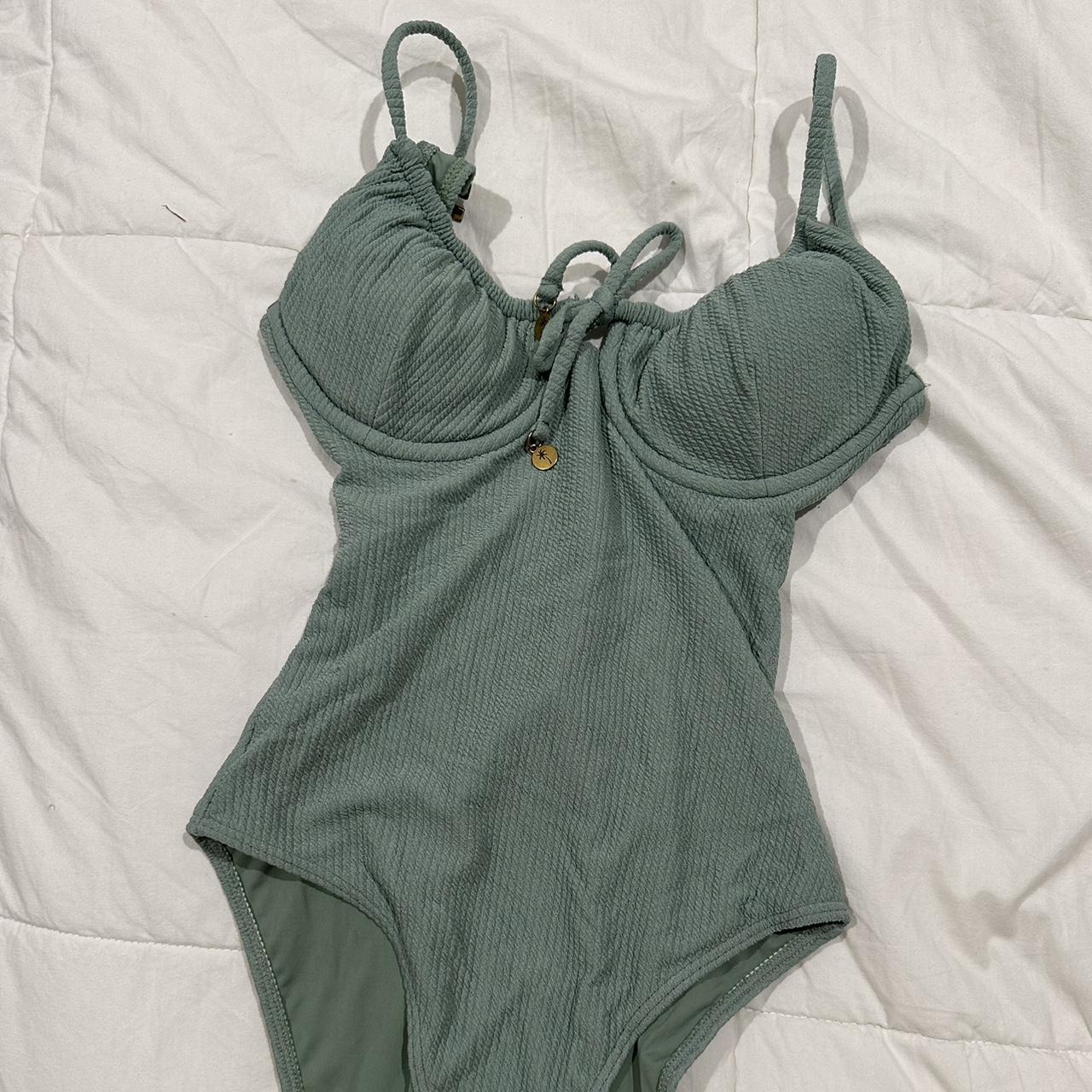 green one piece swimsuit- worn once for a photo - Depop