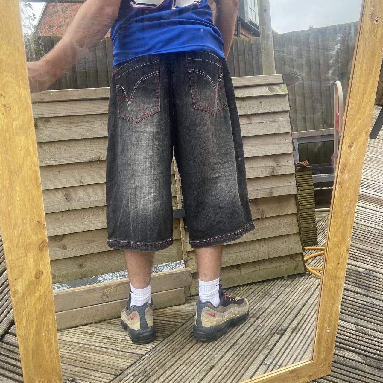 Vintage Blue Evolution Baggy Jorts Size - 40”... - Depop