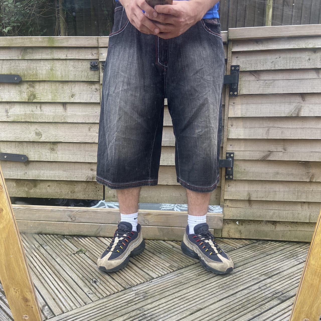 Vintage Blue Evolution Baggy Jorts Size - 40”... - Depop