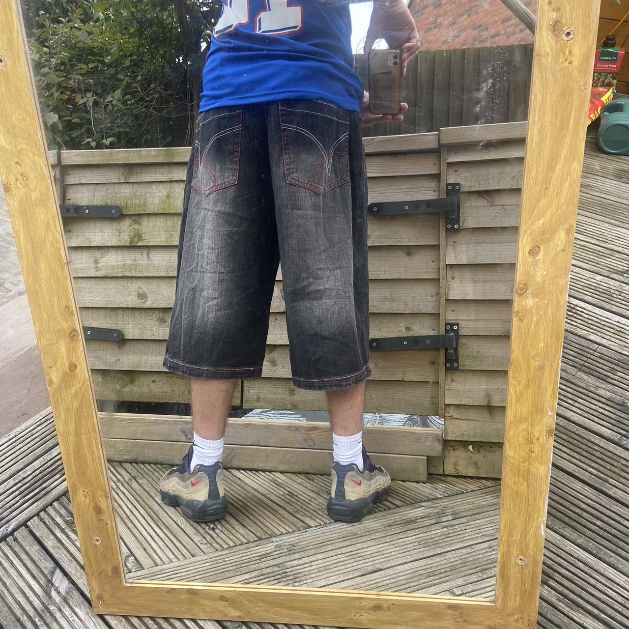 Vintage Blue Evolution Baggy Jorts Size - 40”... - Depop