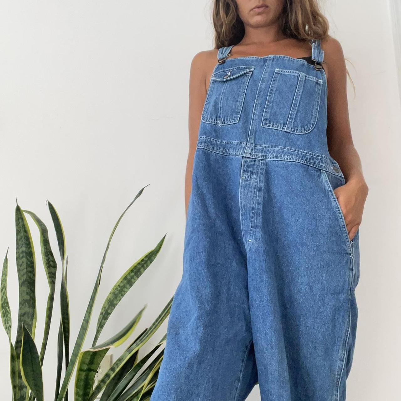 vintage oversized denim overalls iconic vintage... - Depop