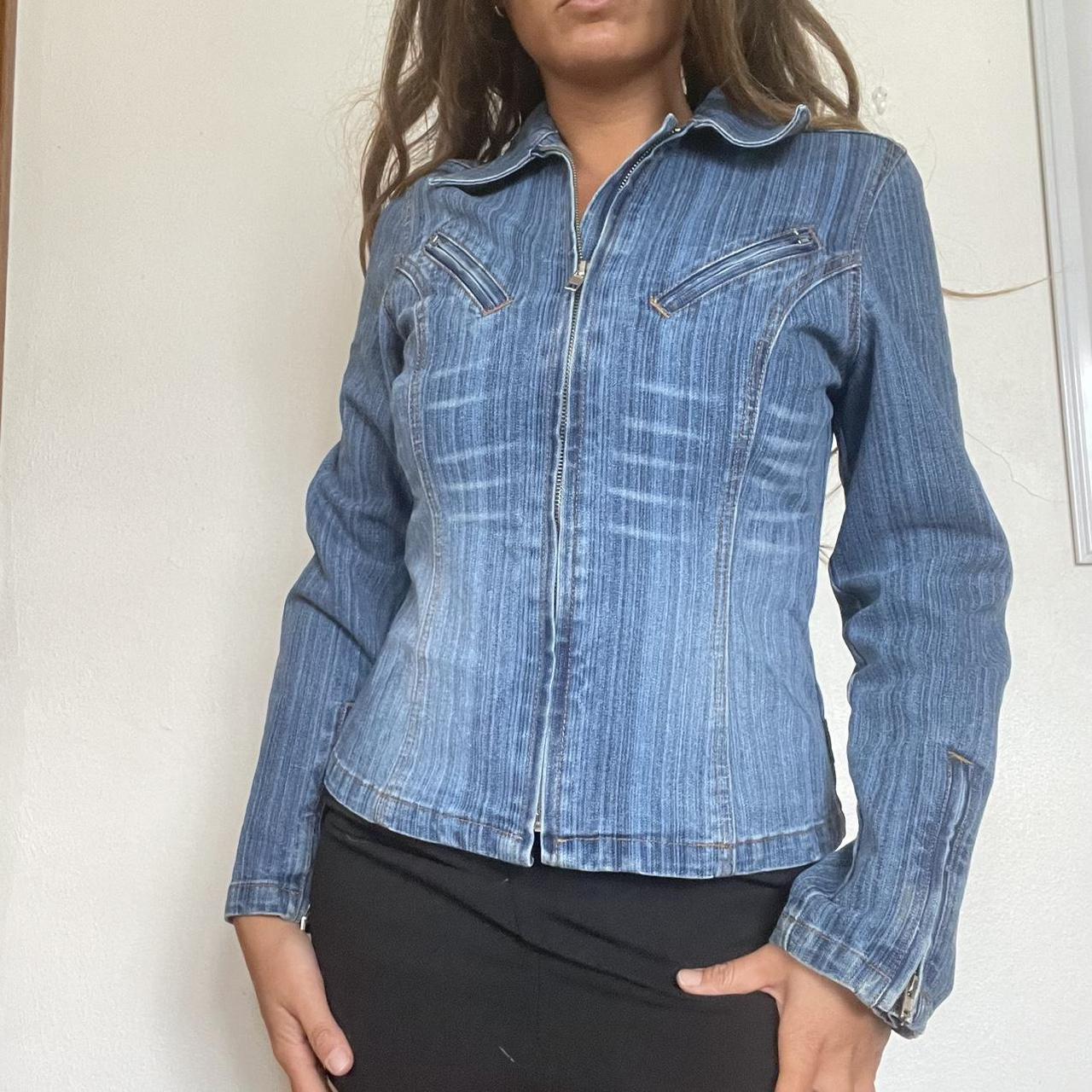 2000s denim jacket vintage denim tight... - Depop