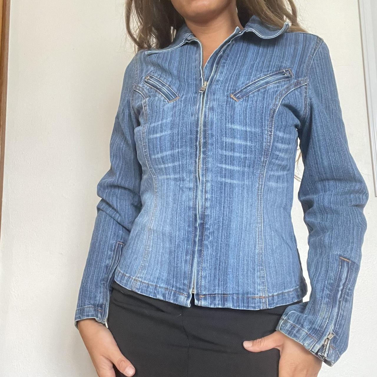 2000s denim jacket vintage denim tight... - Depop