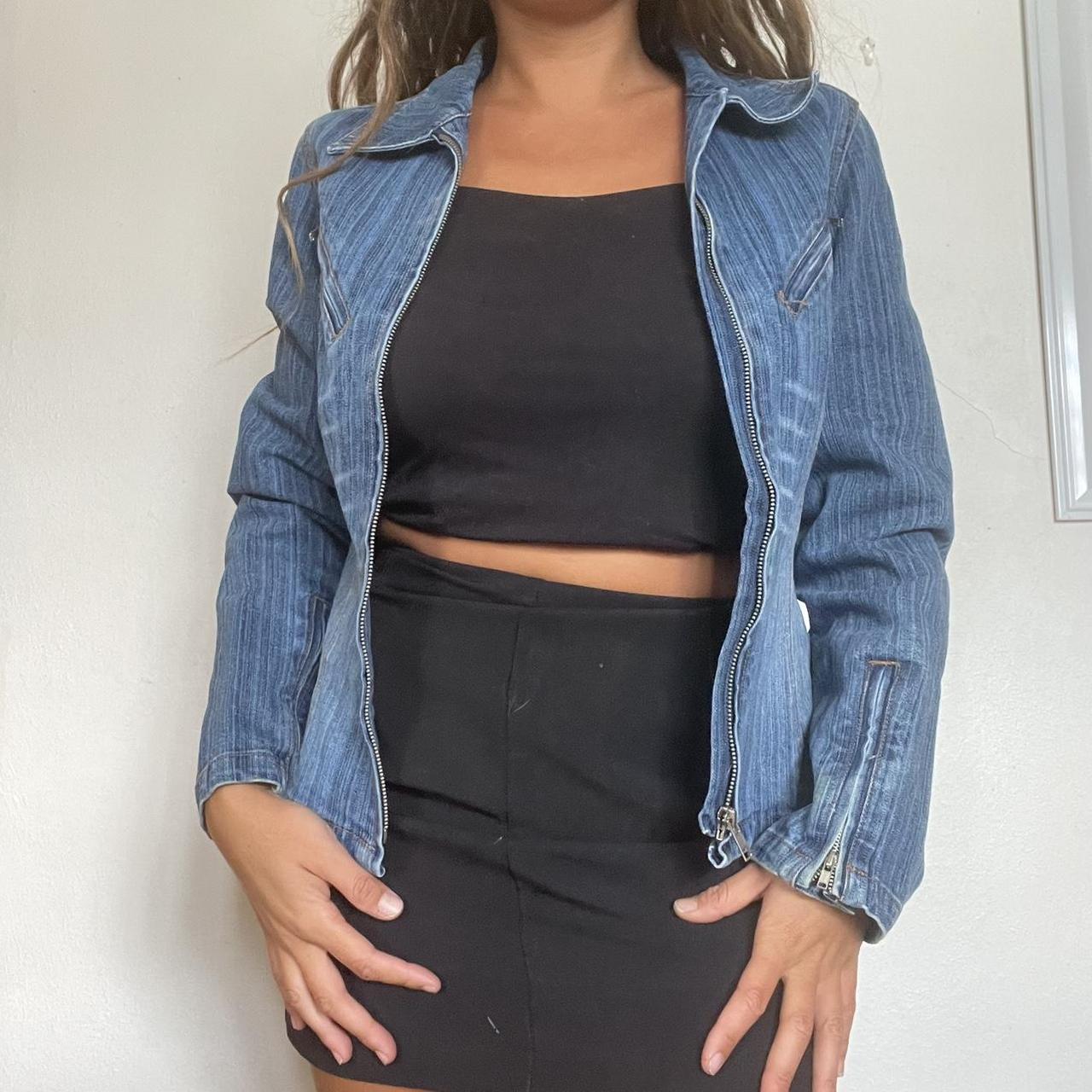 2000s denim jacket vintage denim tight... - Depop