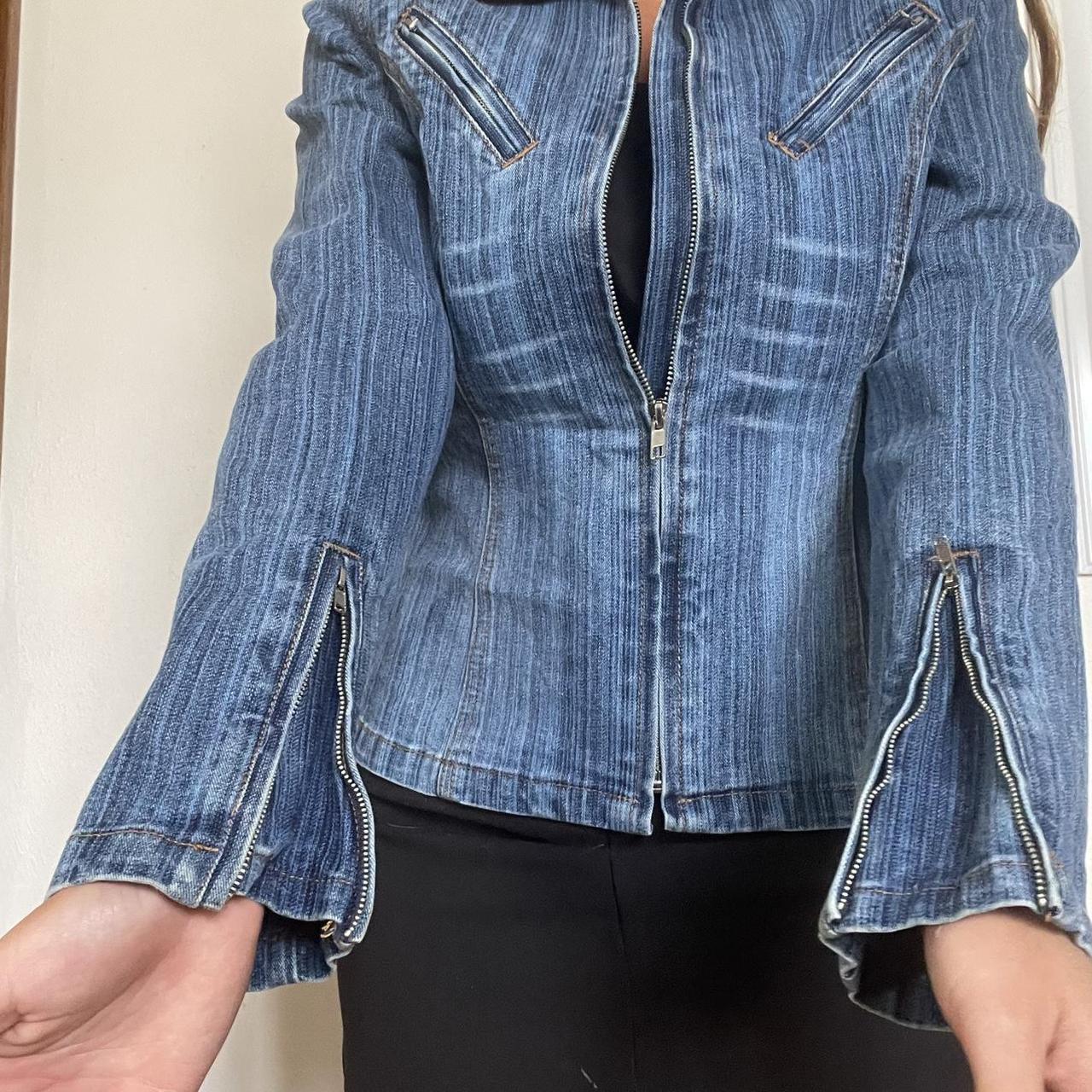 2000s denim jacket vintage denim tight... - Depop