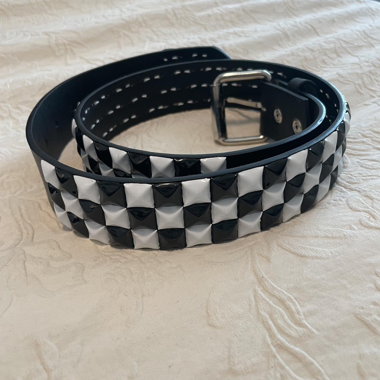 Black & white, checkered, studded belt!! #emo #scene... - Depop
