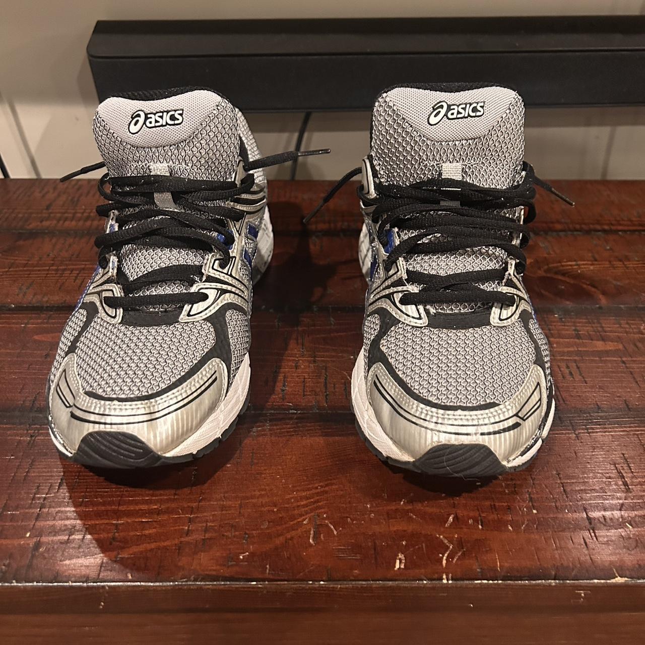 Grey and blue DouMax ASICS running shoes No... | Depop