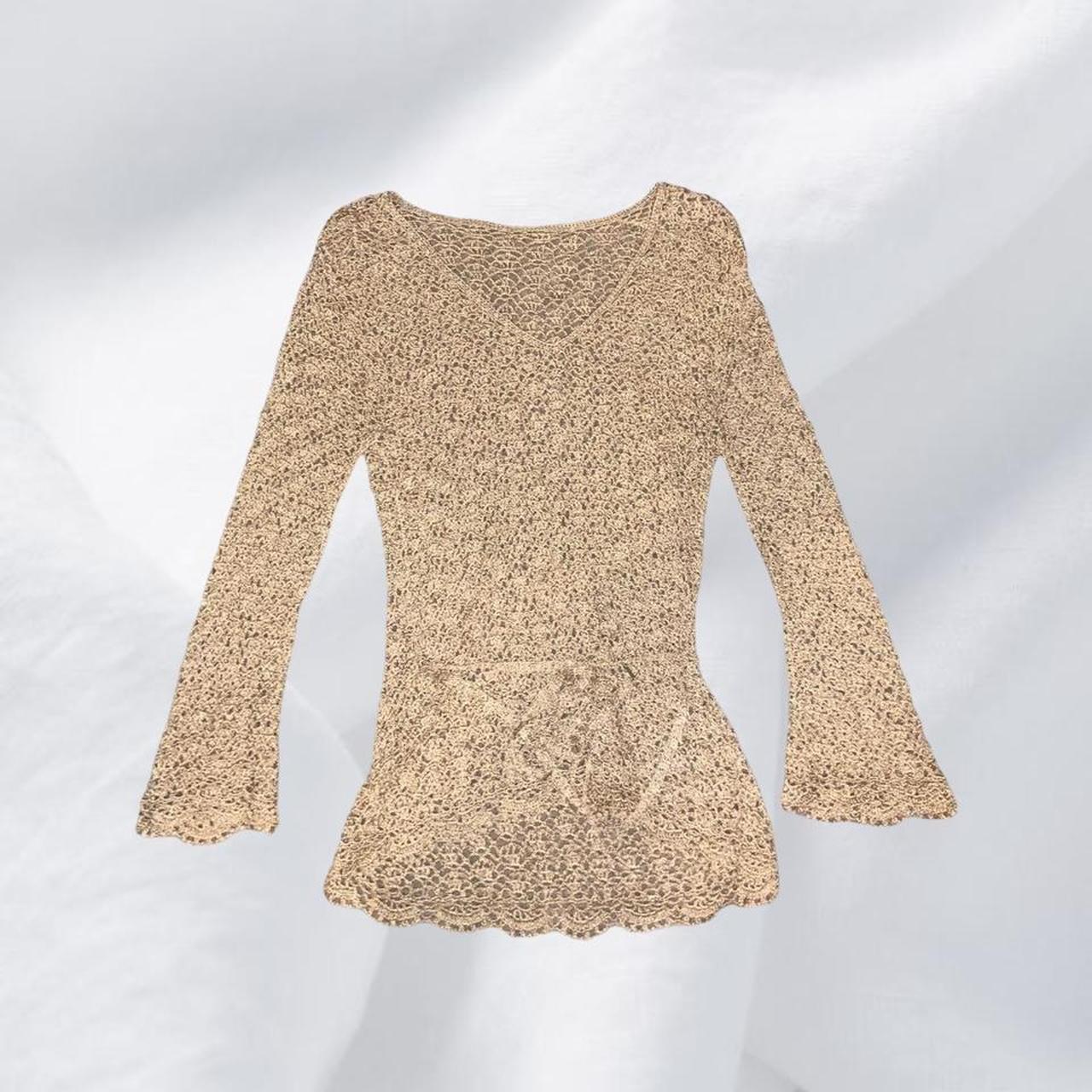 Y2K 00s Gold Crochet Long Sleeve Top The most... - Depop