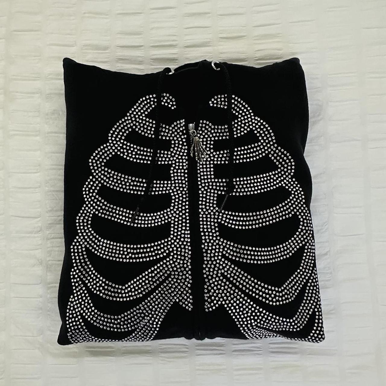 Vintage Rhinestone Rib Cage Skeleton Zip Up... - Depop