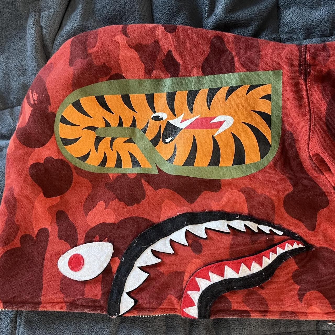 Red BAPE Shark Hoodie removable velcro patches #BAPE... - Depop