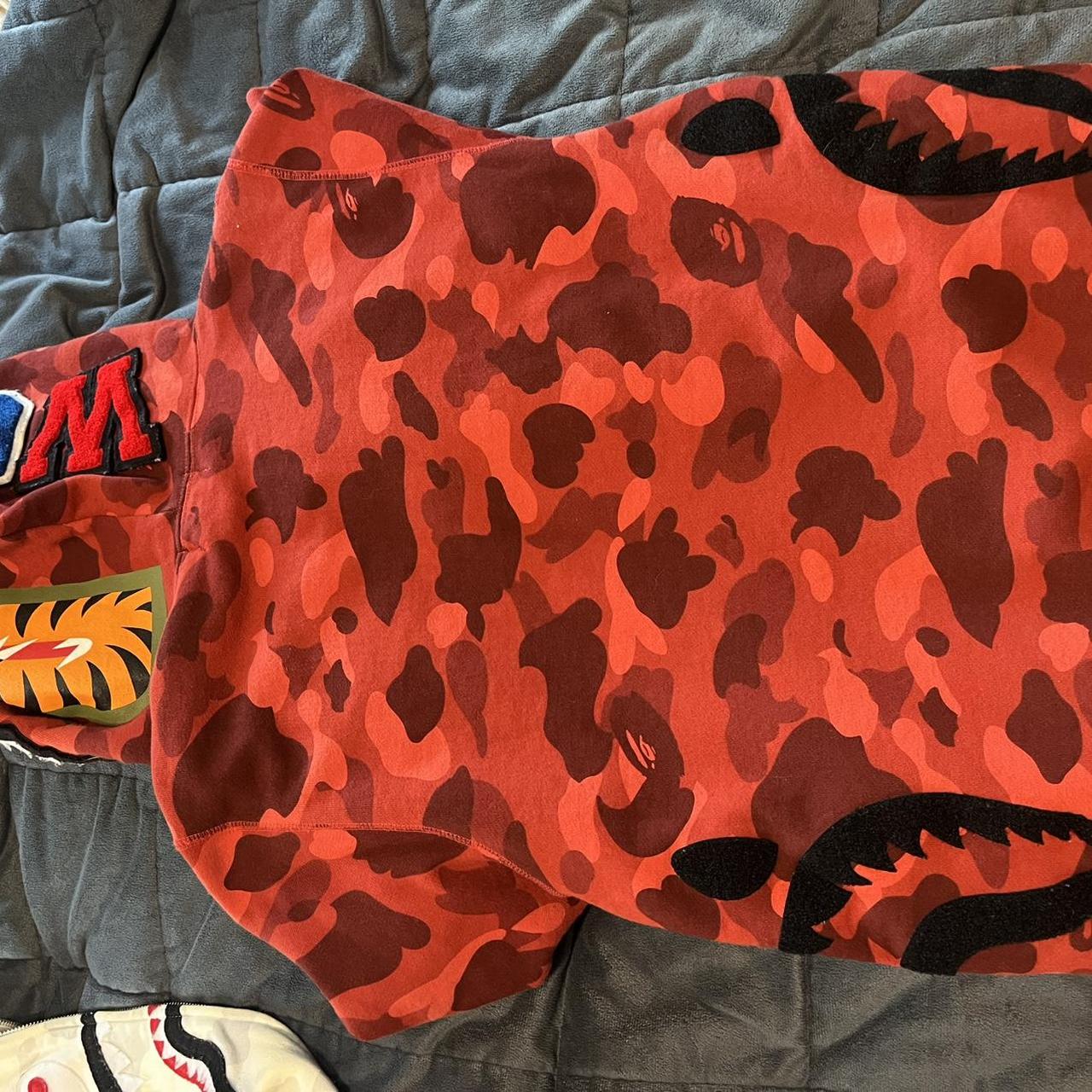 Red BAPE Shark Hoodie removable velcro patches #BAPE... - Depop
