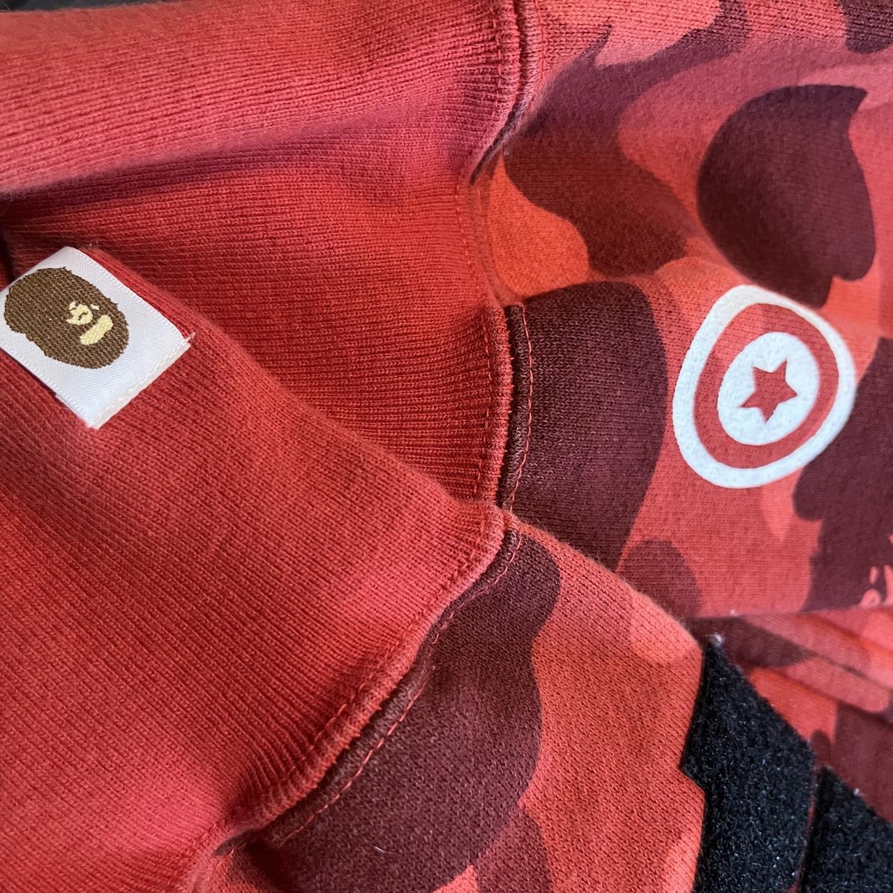 Red BAPE Shark Hoodie removable velcro patches #BAPE... - Depop