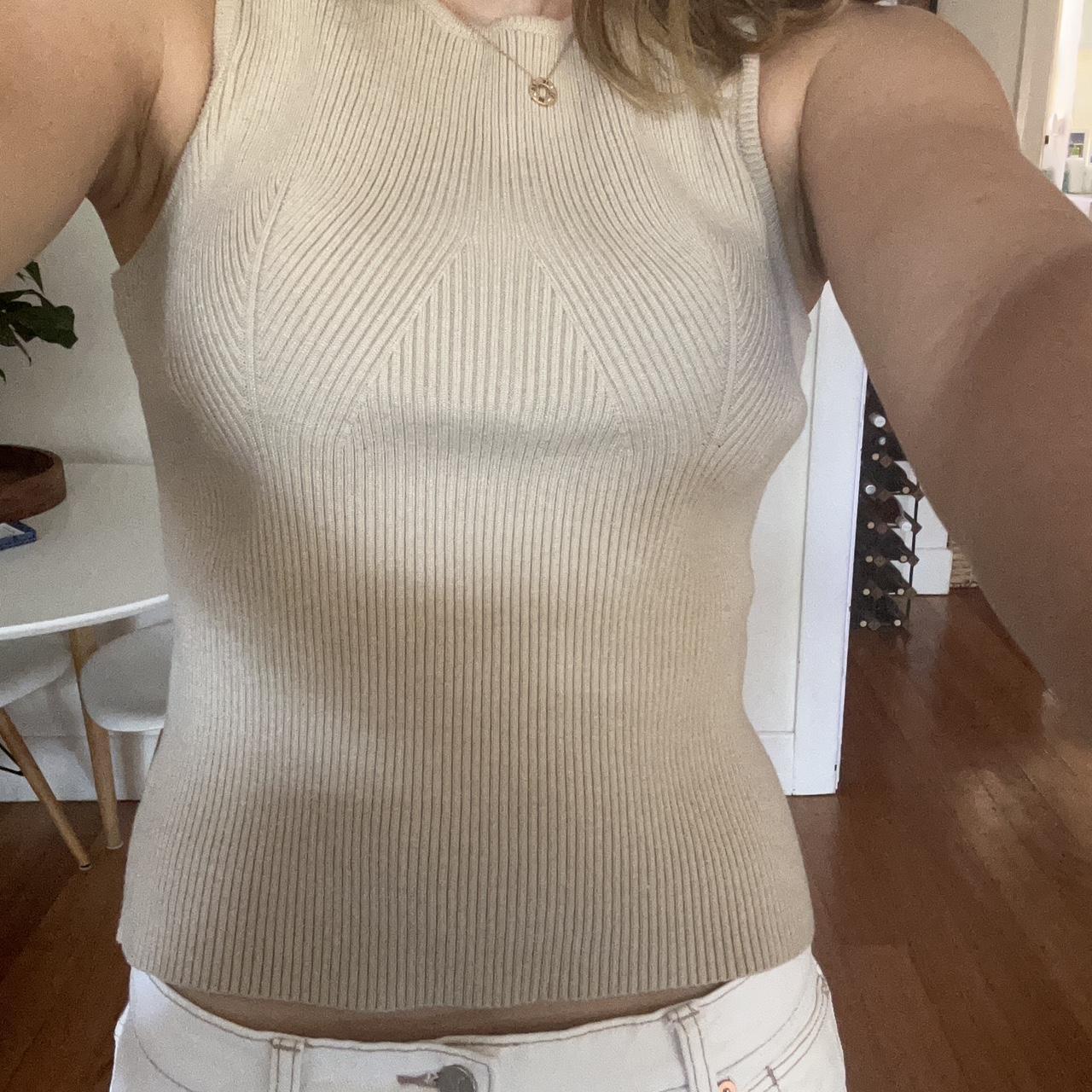 Beige knit top Super thick, stretchy and flattering... - Depop
