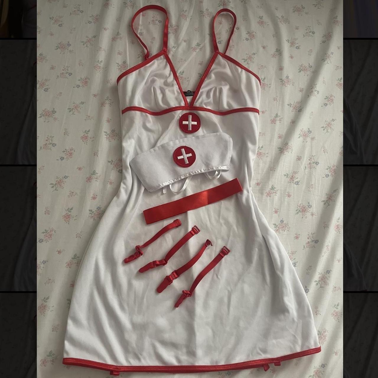 yandy nurse halloween costume size small worn... - Depop