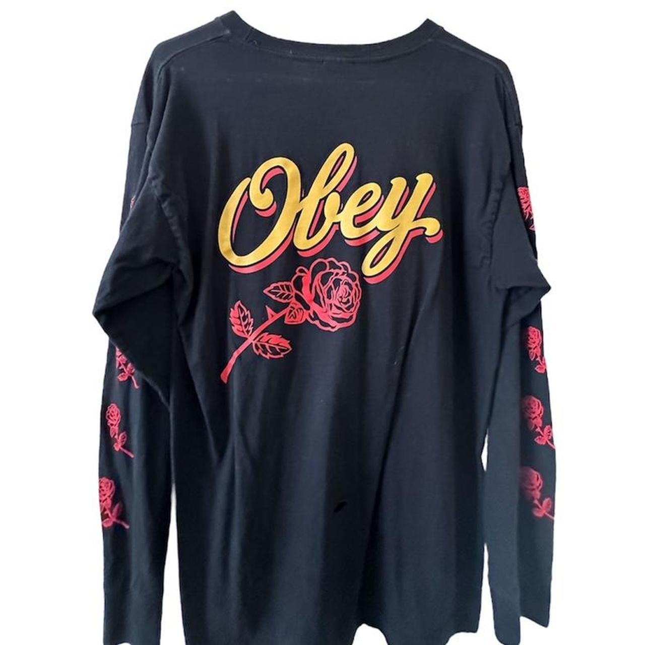 Long sleeve rose obey retro graphic tee Small... - Depop