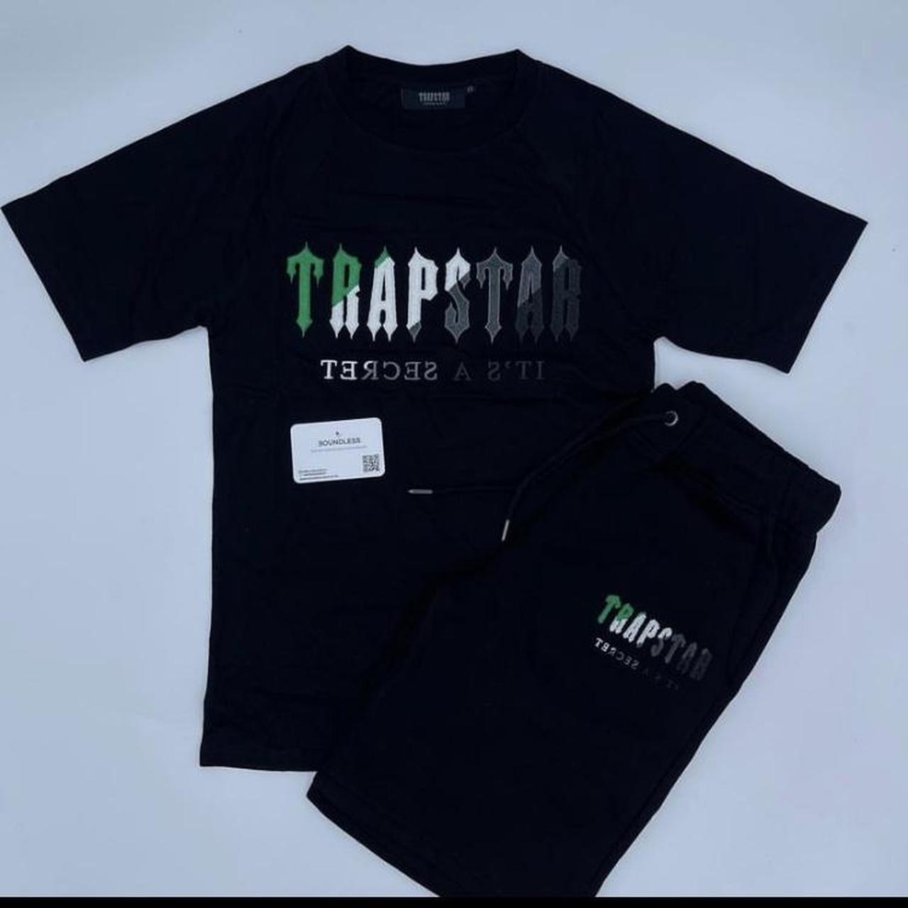 Black and green trapstar short and tee shirt set... - Depop