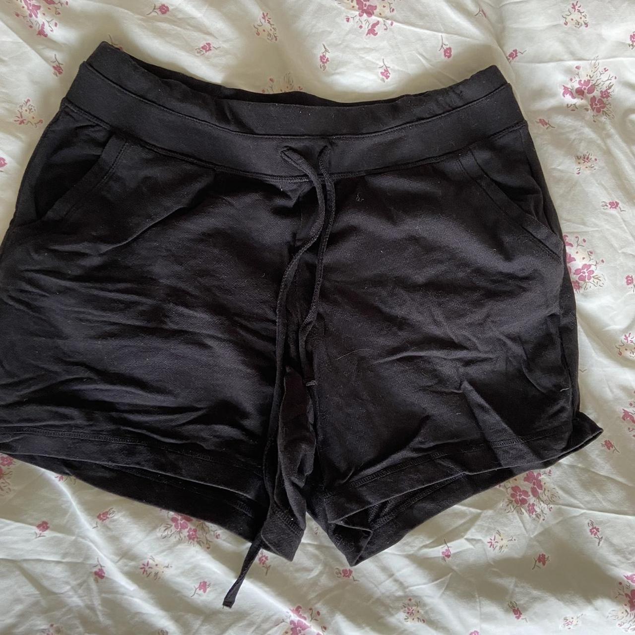 black drawstring shorts with pockets , small but... - Depop