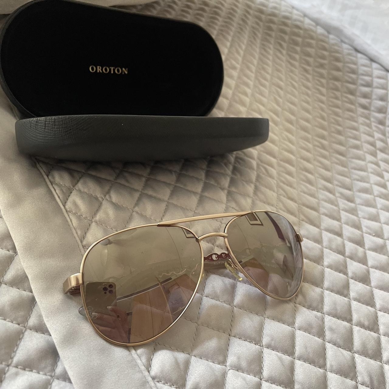 Oroton brown gradient aviator sunglasses with gold... - Depop