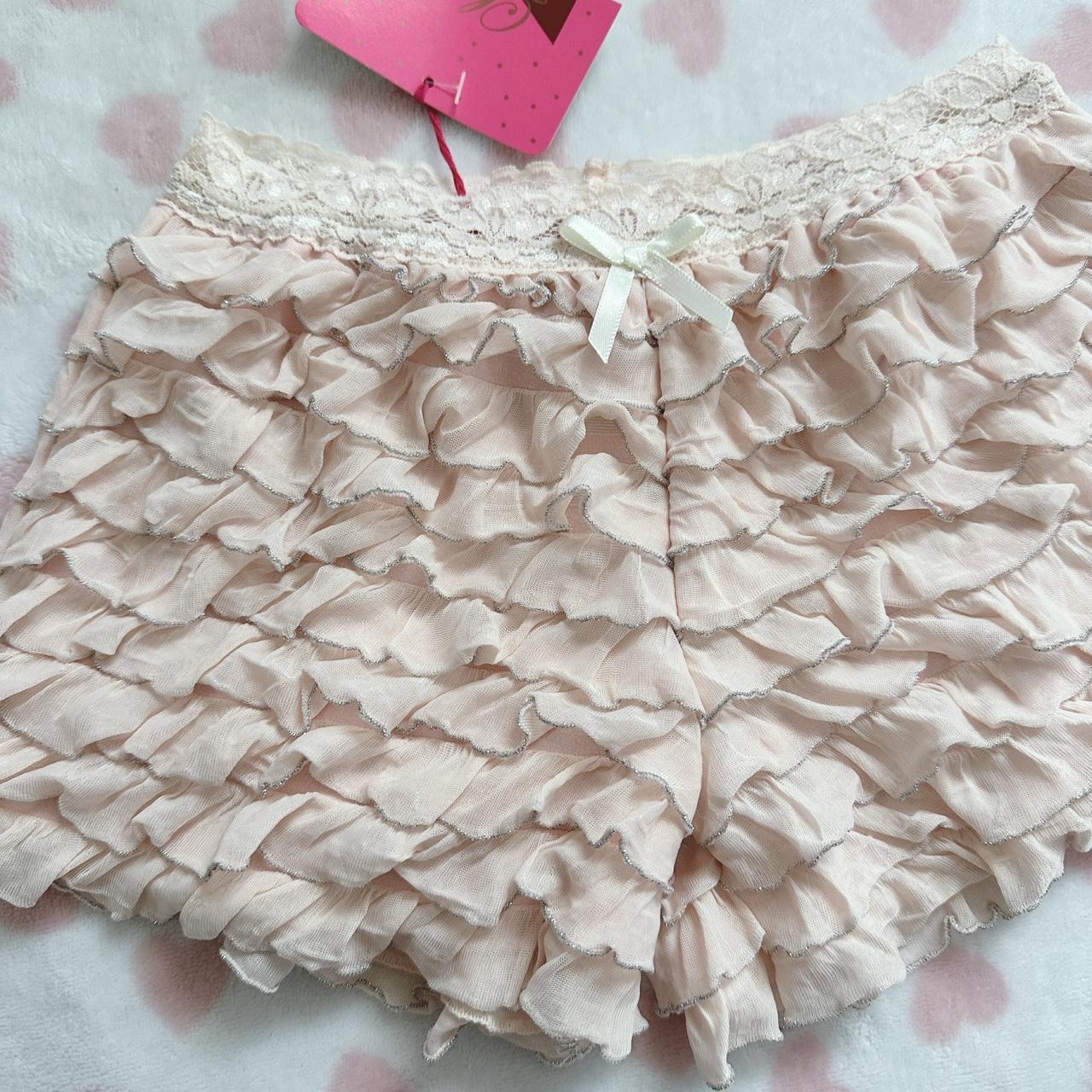 pink lacy ruffle layered shorts nwt & super... - Depop