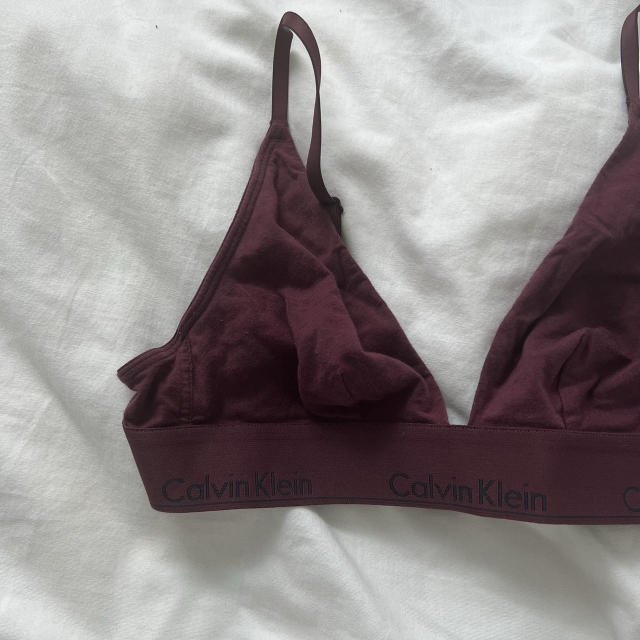 burgundy Calvin Klein triangle bra size S slight... - Depop