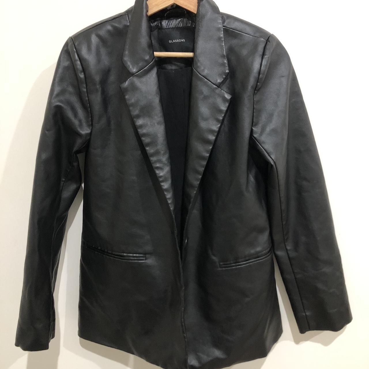 repop glassons black leather blazer has some rips... - Depop