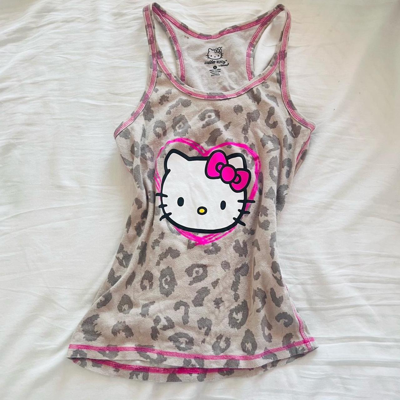 Y2K hello kitty tank Size large, cheetah print,... - Depop