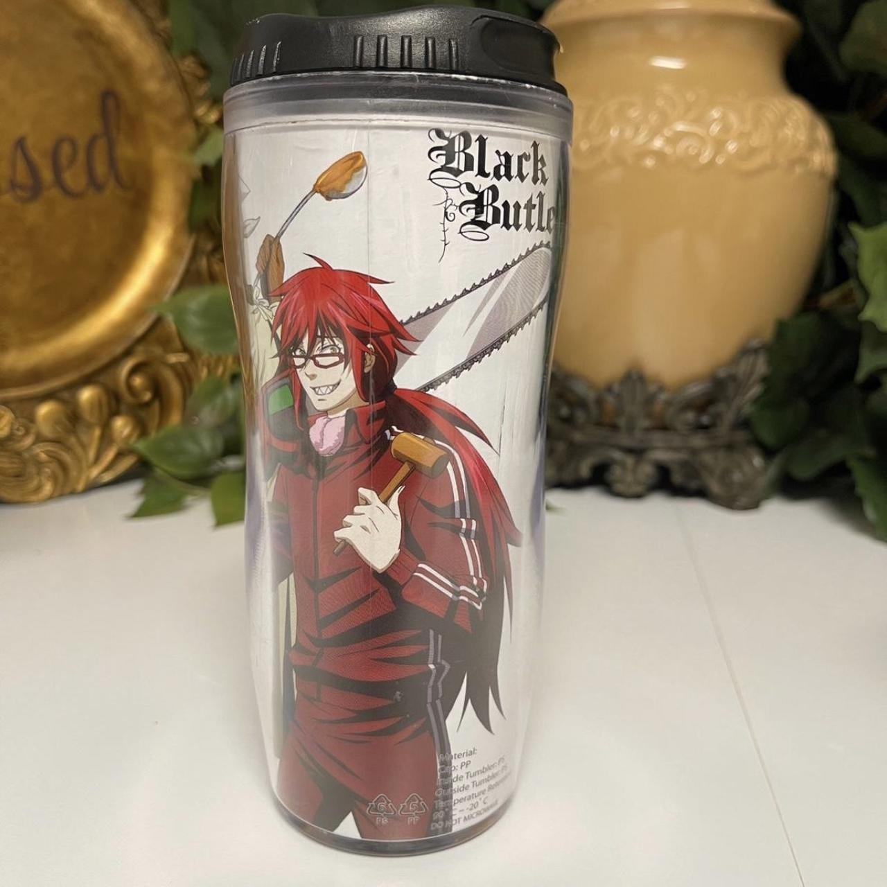 Black Butler travel mug. Has cracks and scratches... - Depop