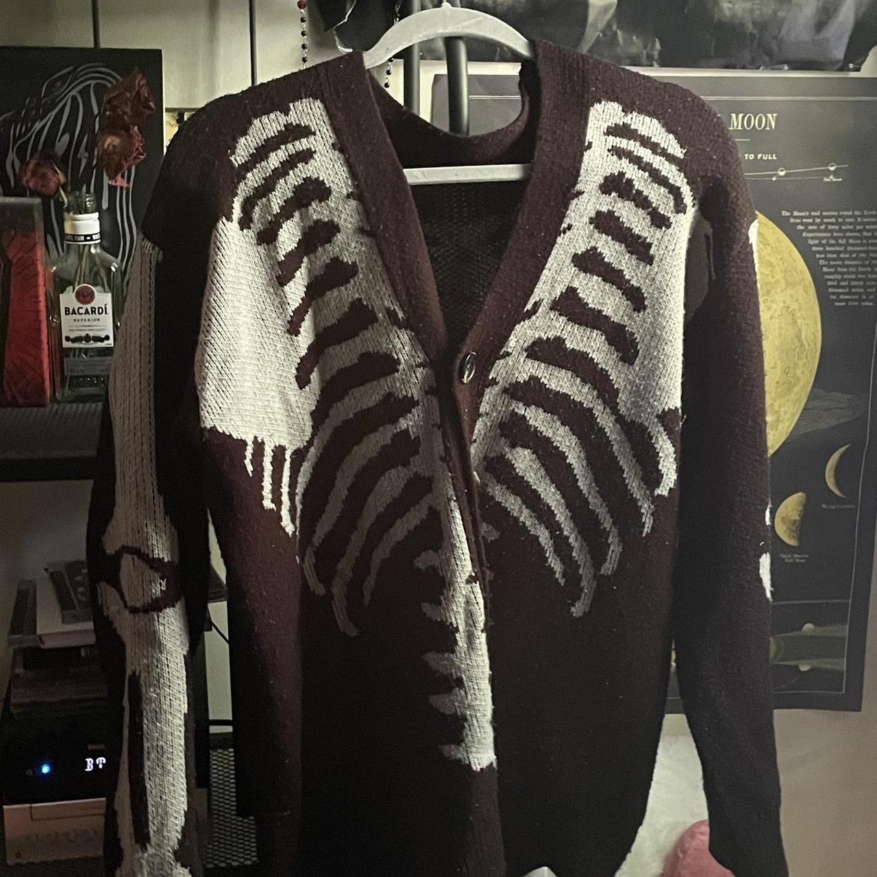 Skeleton knit cardigan, super comfy 🦇 looks brown... - Depop