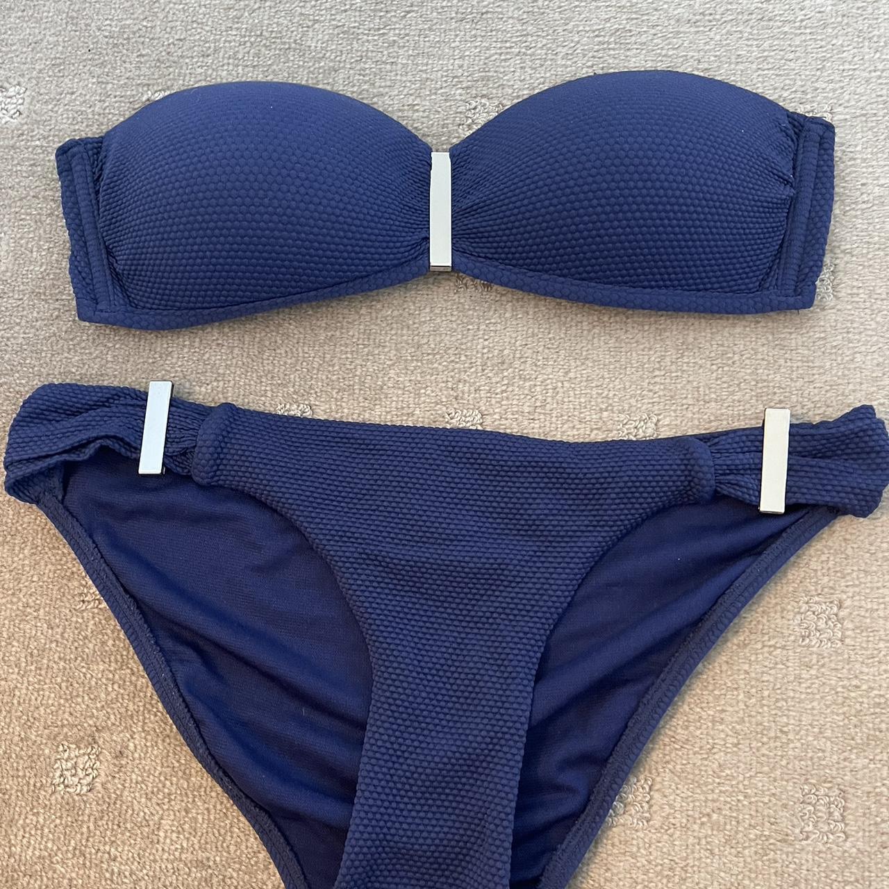 Blue navy bikinis - built in cups - cheeky bottom... - Depop