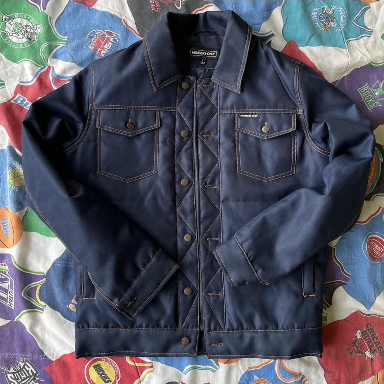 Members Only Men's Navy and Gold Jacket | Depop