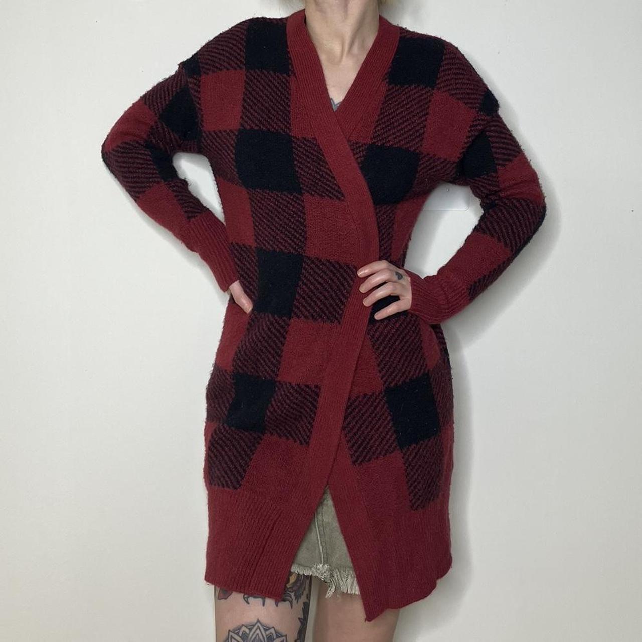 Red and Black Plaid Duster by William Rast open... - Depop