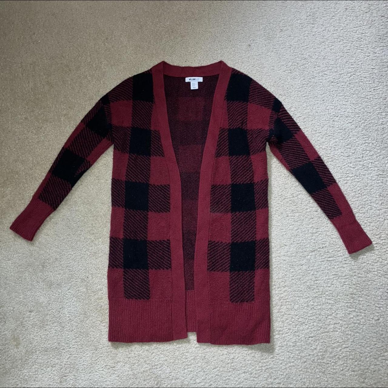 Red and Black Plaid Duster by William Rast open... - Depop