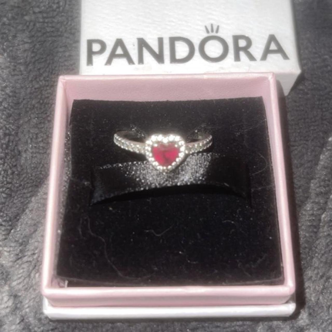 Pandora red elevated heart ring size 7 Free shipping... - Depop