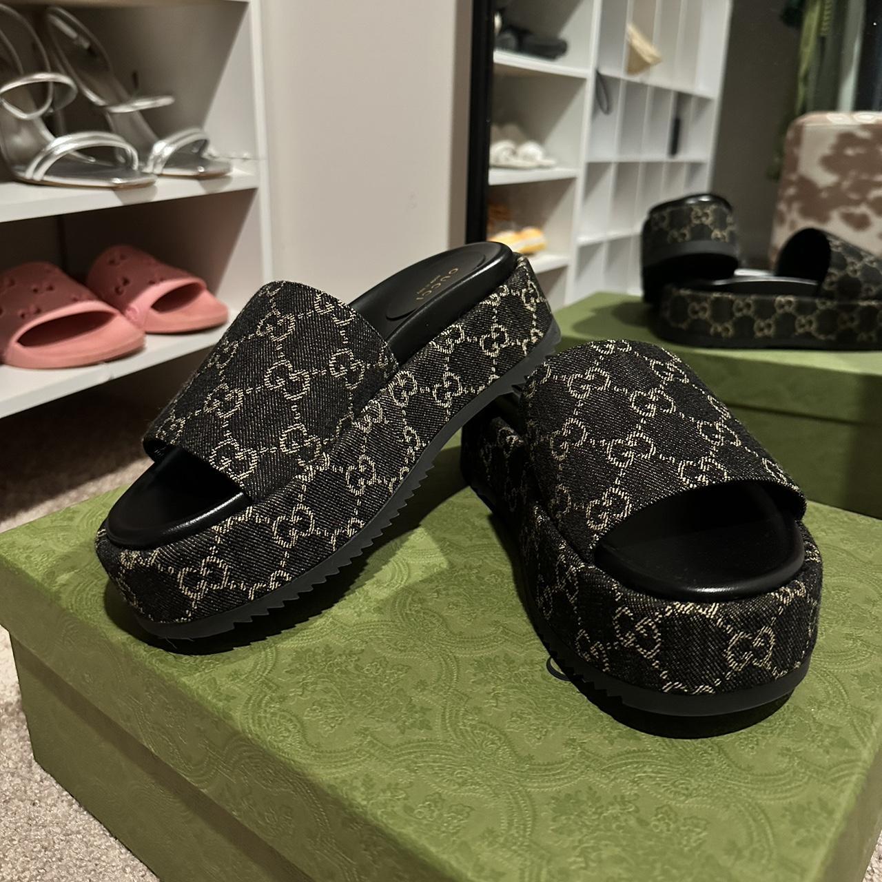 Black denim Gucci platform sandals Never worn... - Depop