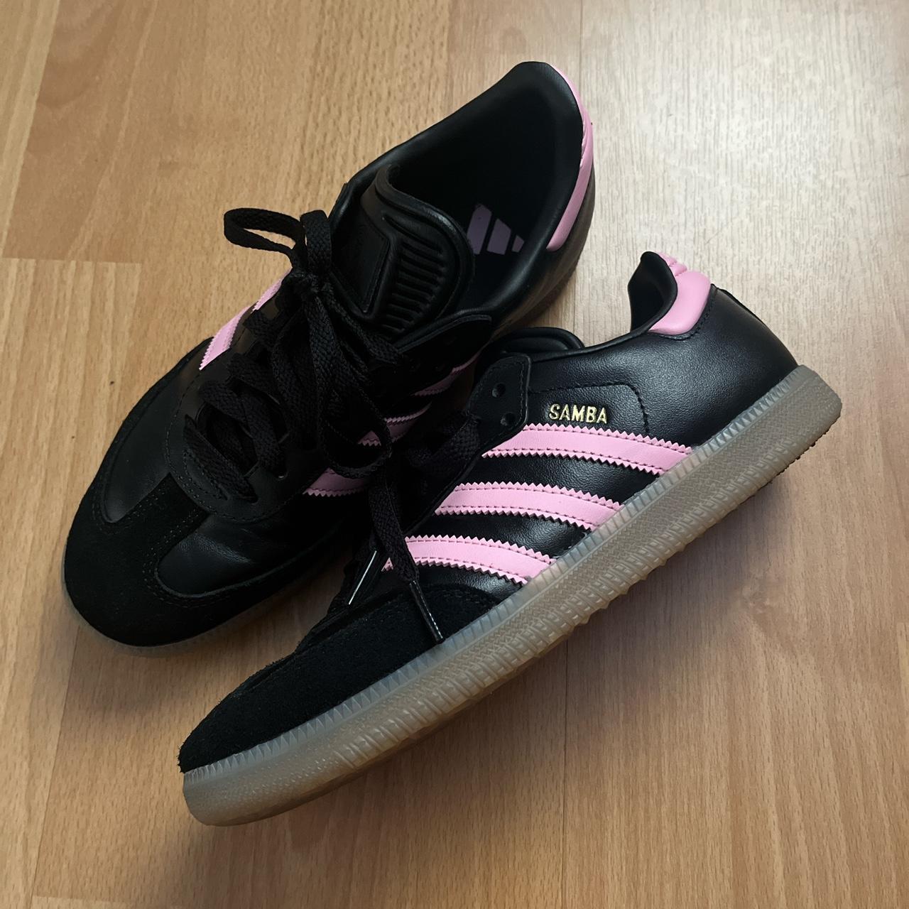 Black & Pink Adidas Sambas in great condition,... | Depop