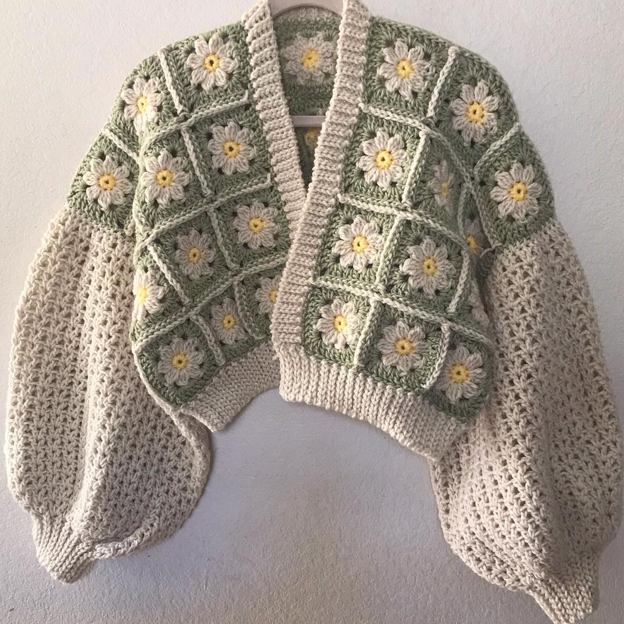 Crochet daisy square cropped cardigan Size xs... - Depop