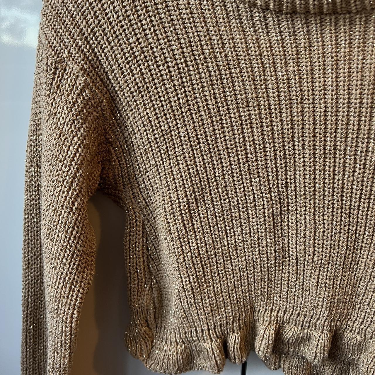 Tan/gold cropped jumper/knitted top with shimmer... - Depop