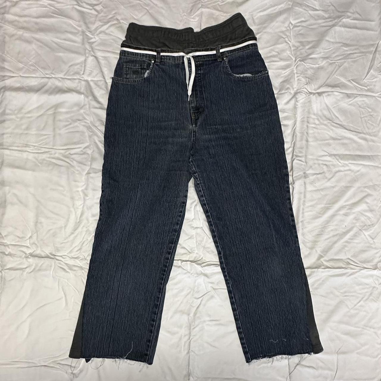 denim sweatpants hybrid reworked pants -sagged... - Depop
