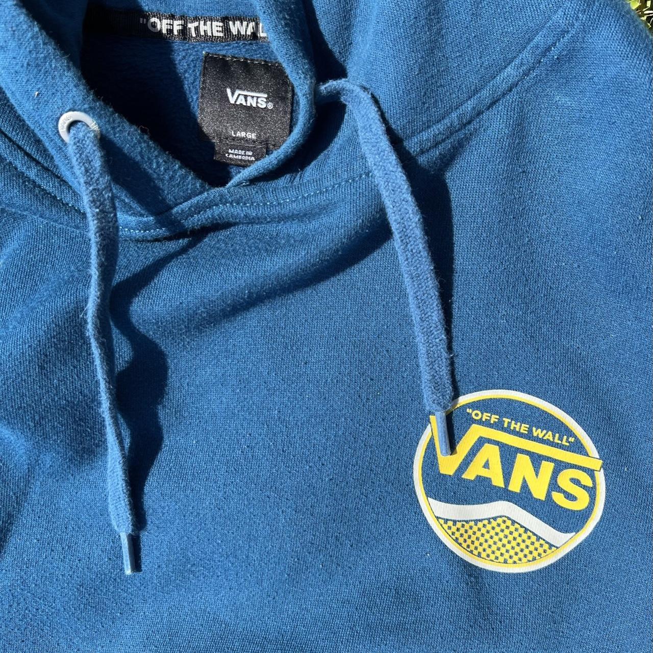 VANS BLUE LOGO HOODIE Mens Size L Worn a few times.... - Depop